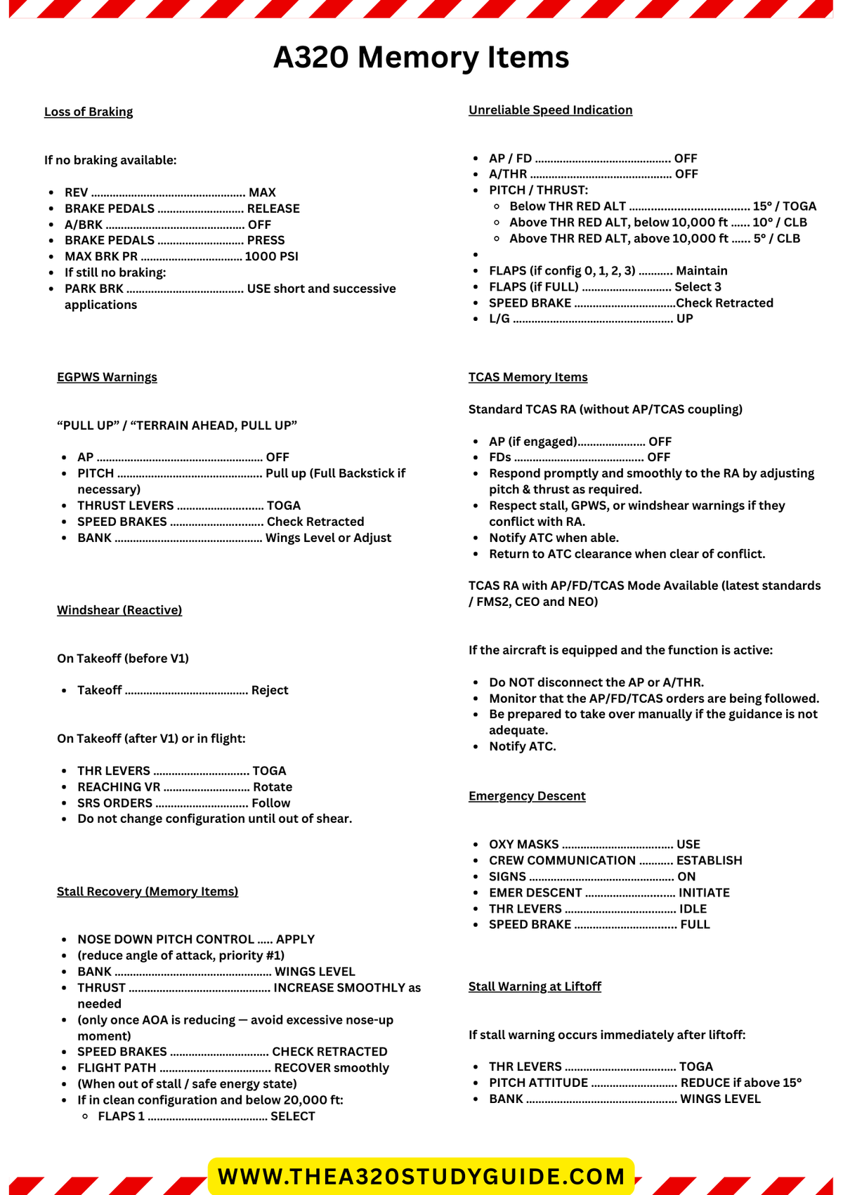 Memory Items - Digital Download – The A320 Study Guide
